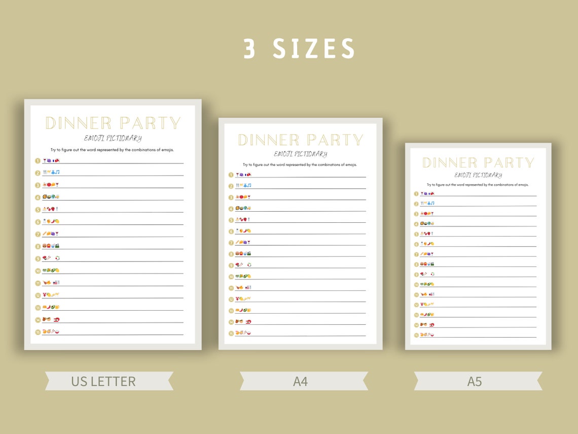 Dinner Party Emoji Pictionary: Printable Family Game (instant Download ...