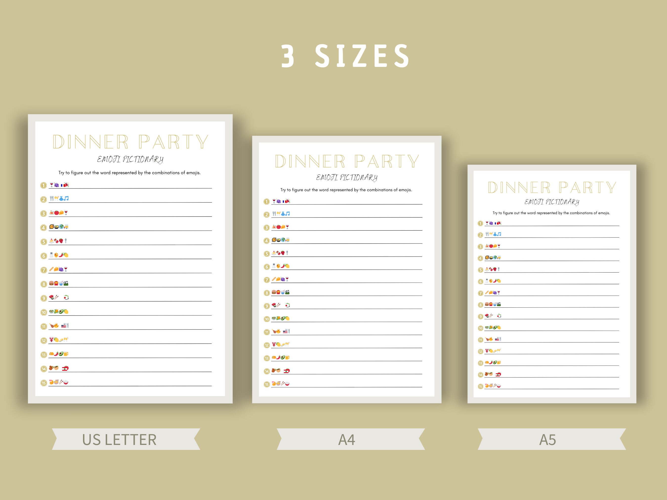 Dinner Party Emoji Pictionary | Instant Download | Family Game | Fun ...