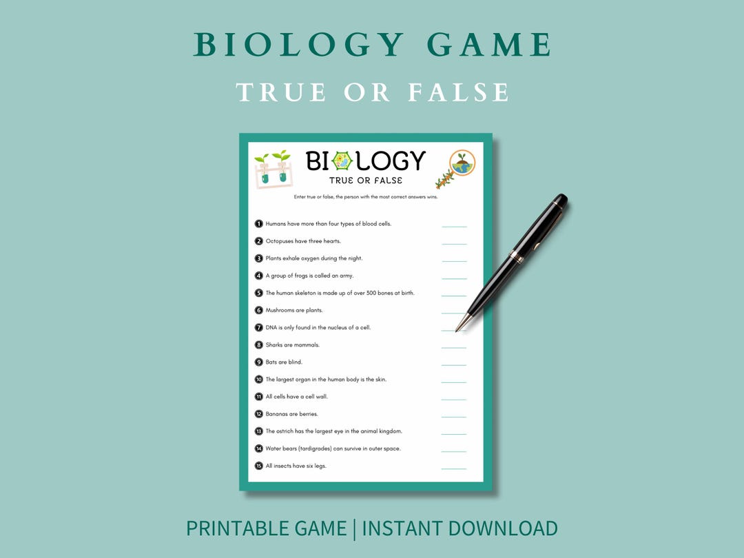 Printable Biology True or False Game | Digital Download | Fun Student ...