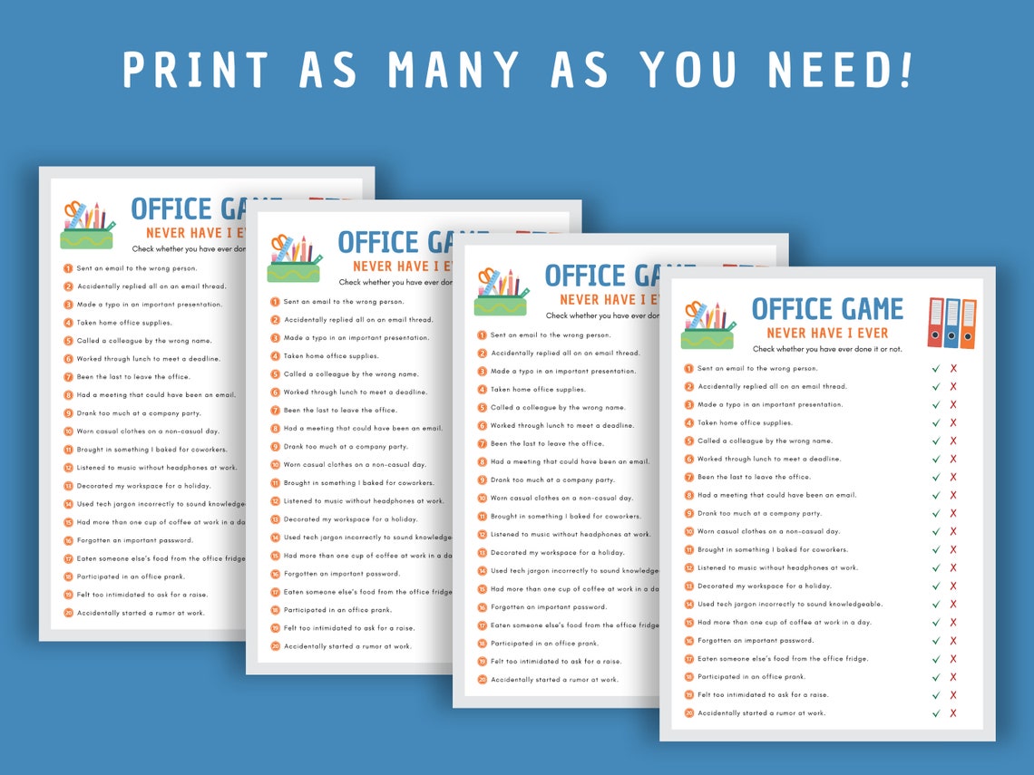 Office Games Never Have I Ever, Printable Team Building Game, Work ...