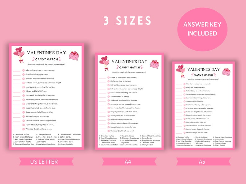 Printable Candy Match Game for Valentine's Day Fun Love-themed Matching ...