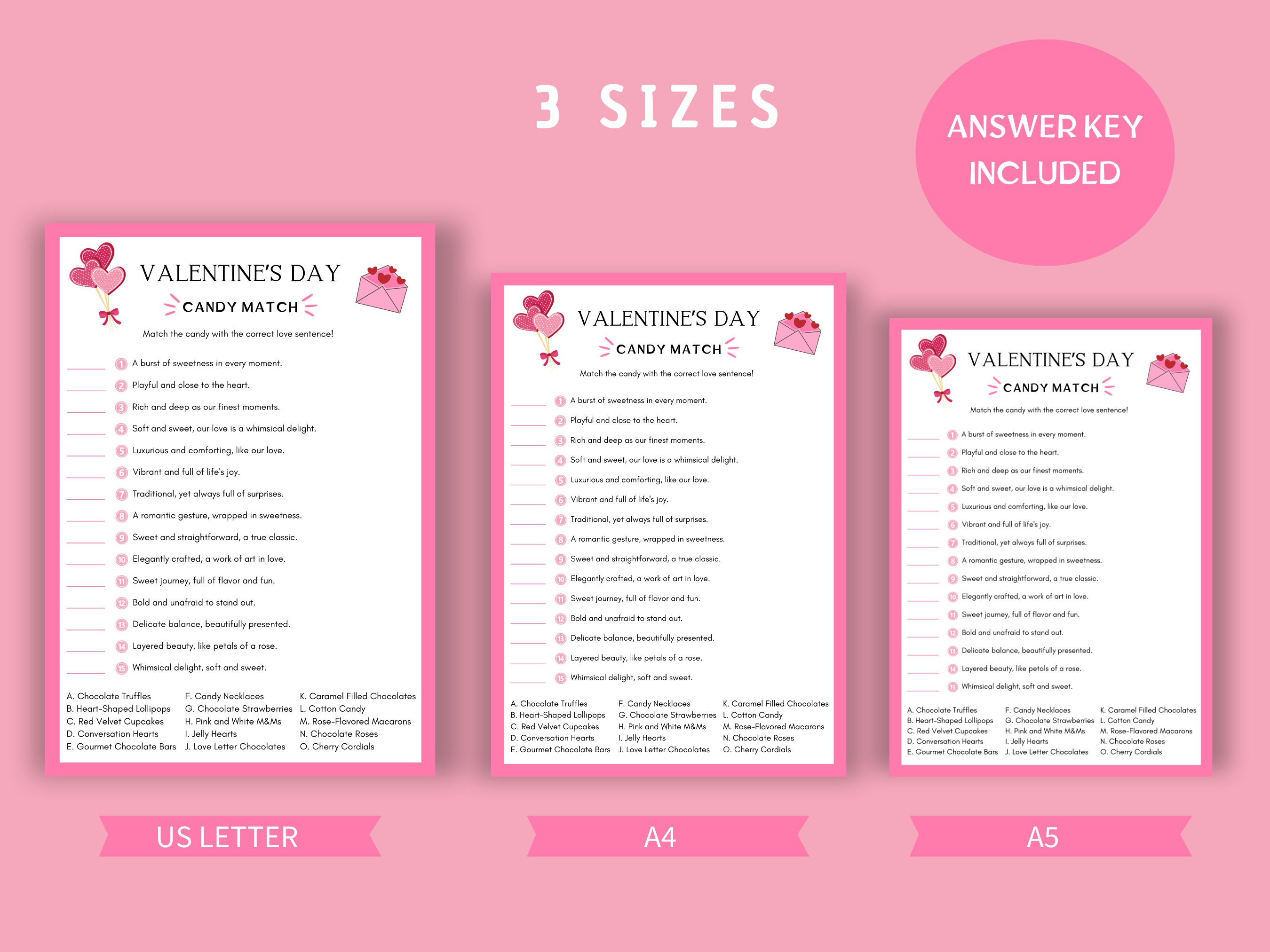 Printable Candy Match Game for Valentine's Day Fun Love-themed Matching ...