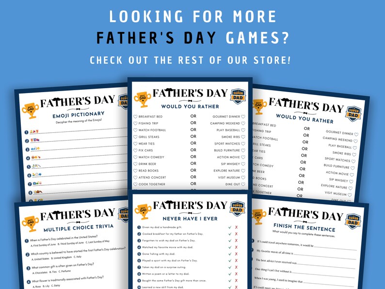 Father's Day Multiple Choice Trivia Game Instant Download Printable ...