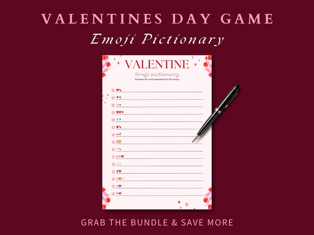 Valentines Day Emoji Pictionary Game Printable, Digital Download Party ...