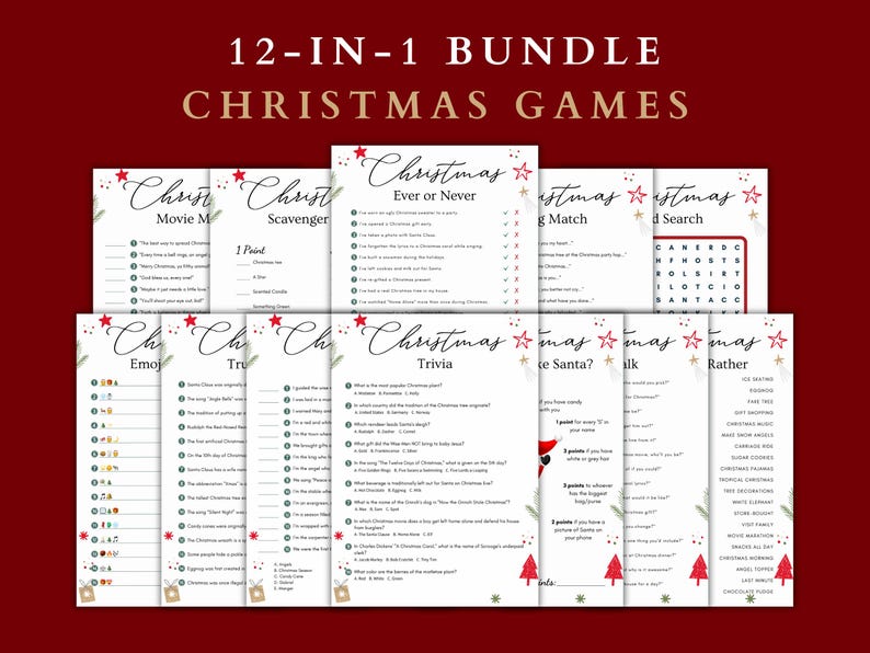 Christmas 12-in-1 Games Bundle, Family Holiday Games, Christmas Party ...