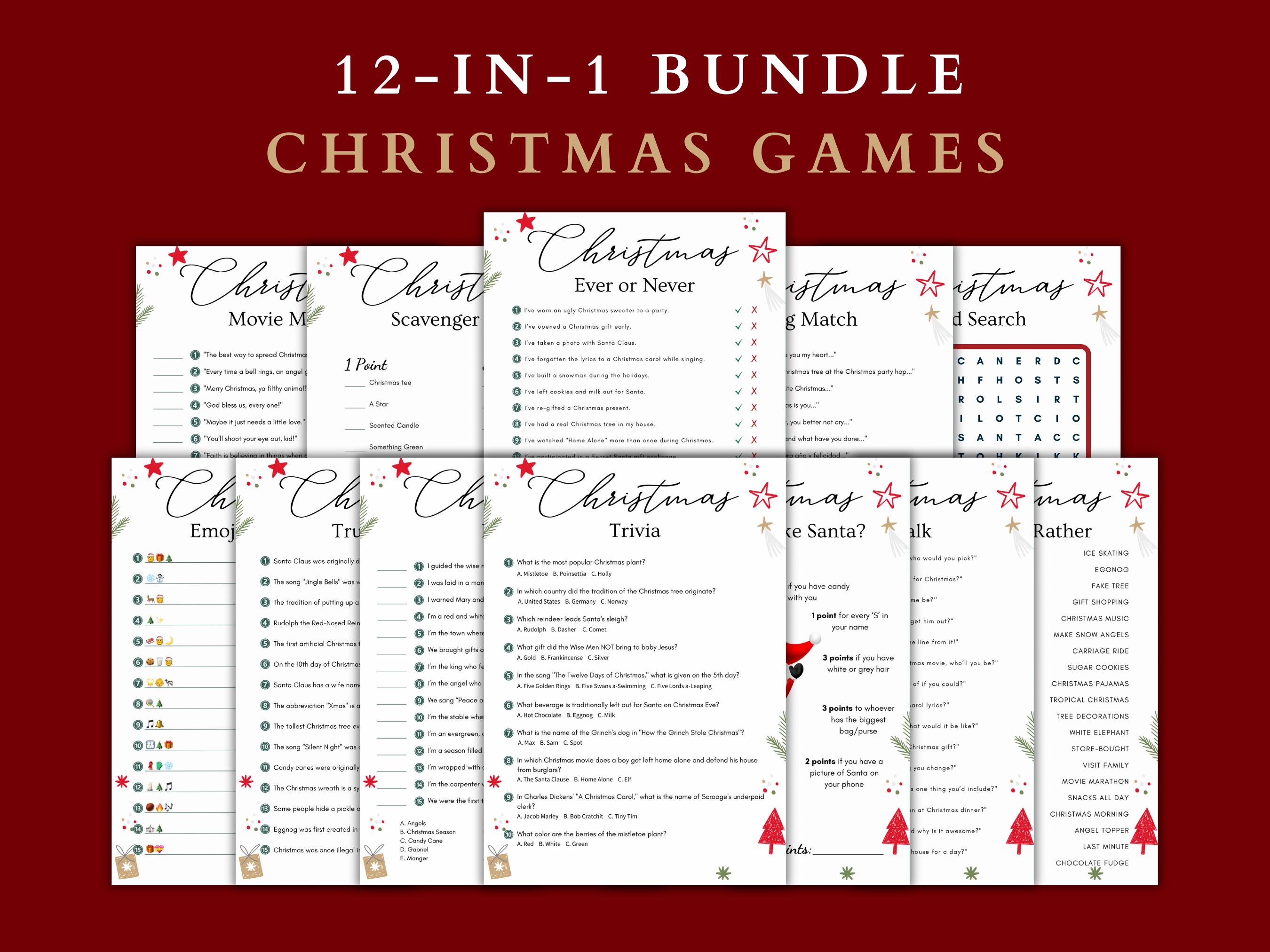 Christmas 12-in-1 Games Bundle, Family Holiday Games, Christmas Party ...