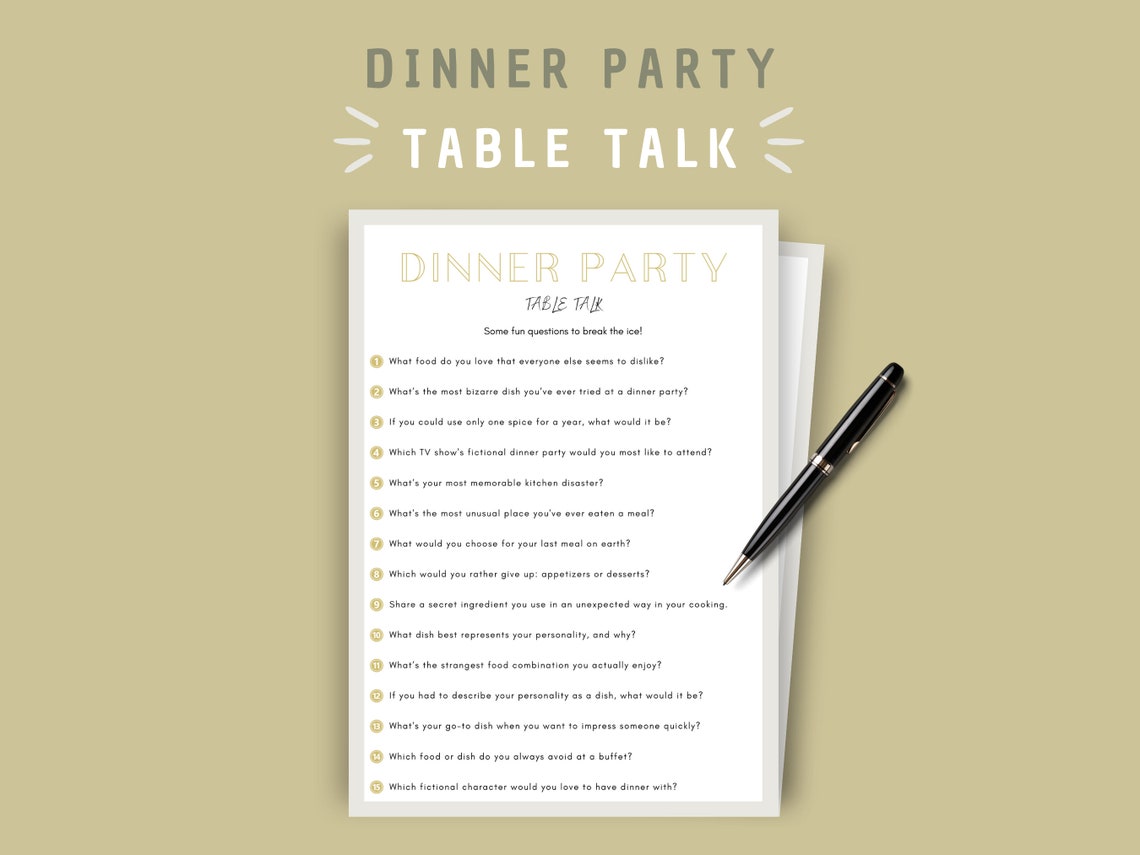 Printable Dinner Party Table Talk Game Instant Download Fun ...