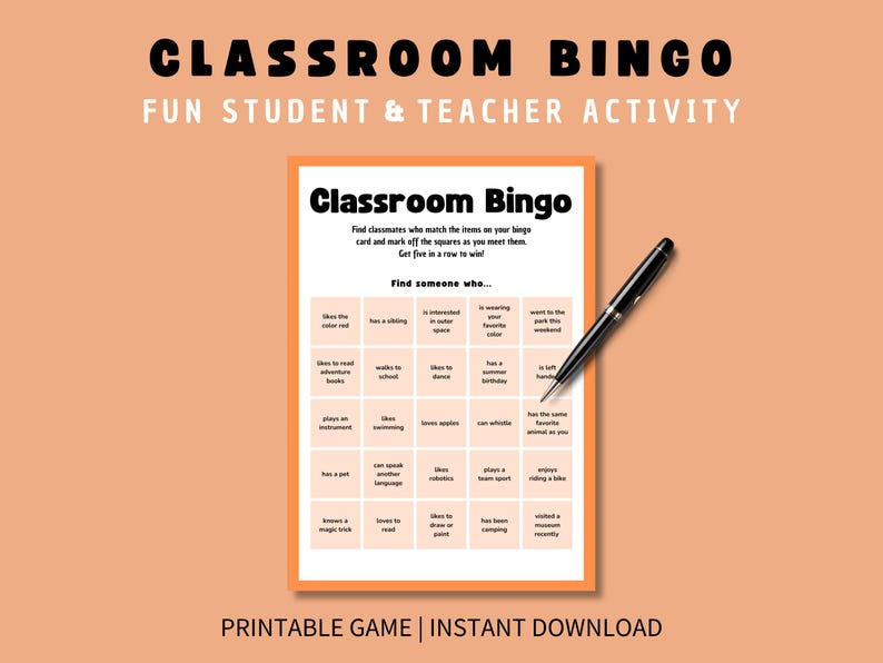 Classroom Bingo Game for Kids, Printable Back to School Icebreaker, Get ...
