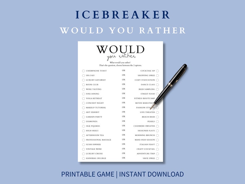 Would You Rather Icebreaker Game, Printable Party Game, Digital Party ...