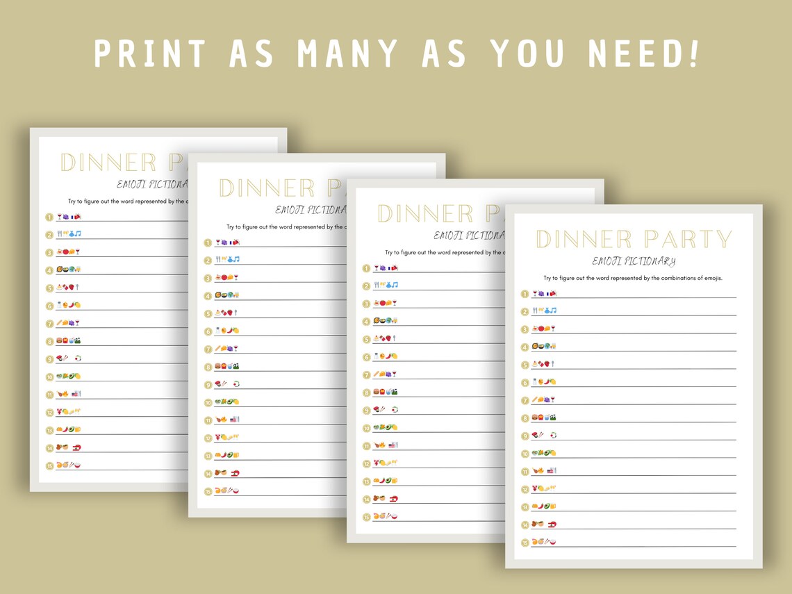Dinner Party Emoji Pictionary | Instant Download | Family Game | Fun ...