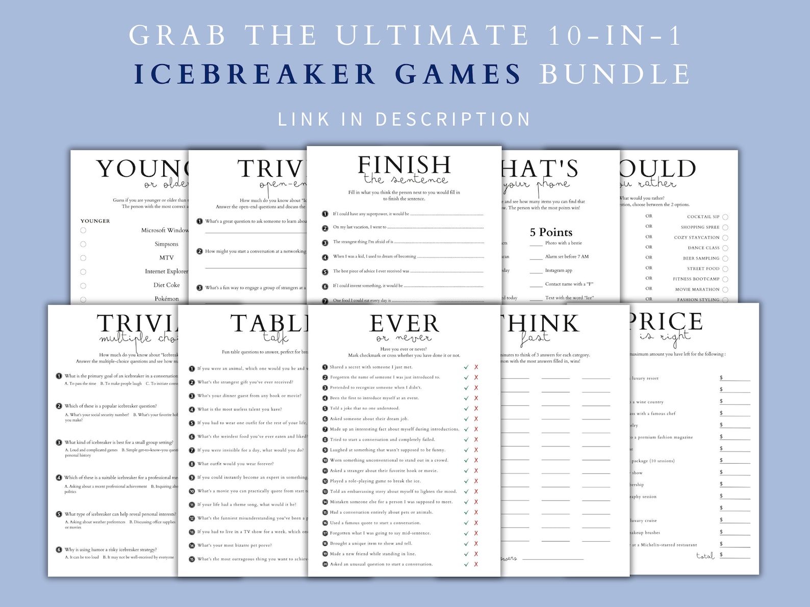 Table Talk Icebreaker Game | Printable Engaging Trivia | Family Game ...
