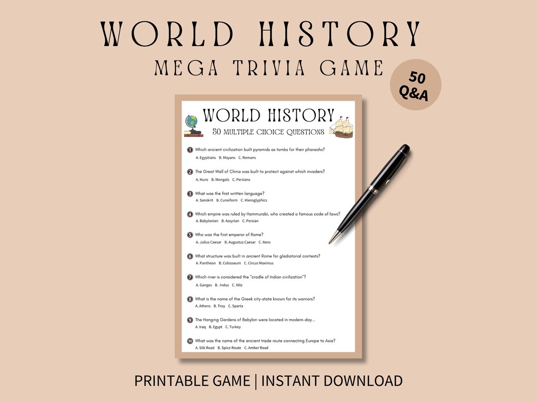 World History Trivia Game: 50 Multiple Choice Questions (digital ...