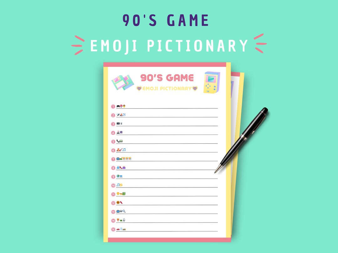 90s Emoji Pictionary Game Instant Download Printable Family Fun Trivia ...