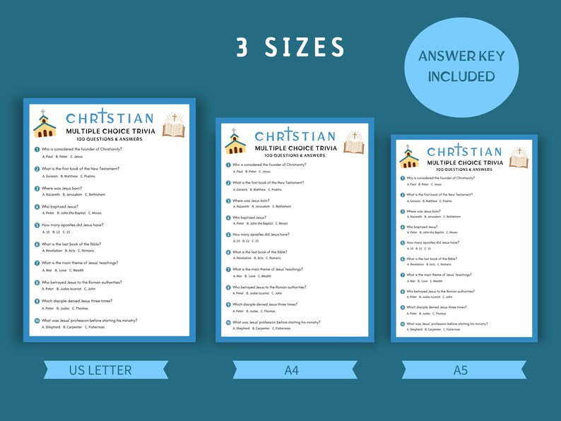 Printable Christian Mega Trivia Game: 100 Bible Multiple Choice ...