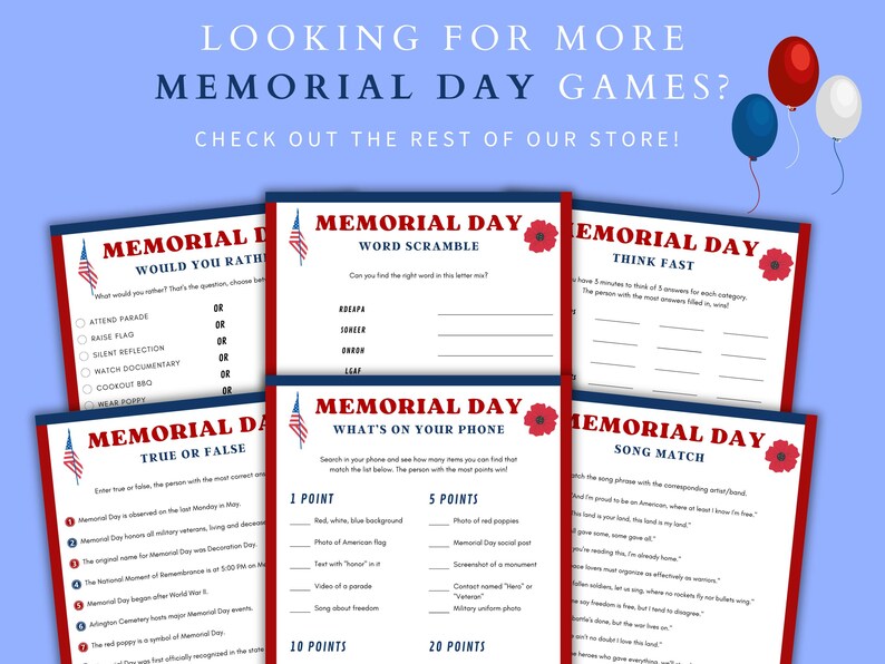 Memorial Day Printable Game, Multiple Choice Trivia Quiz for Adults and ...