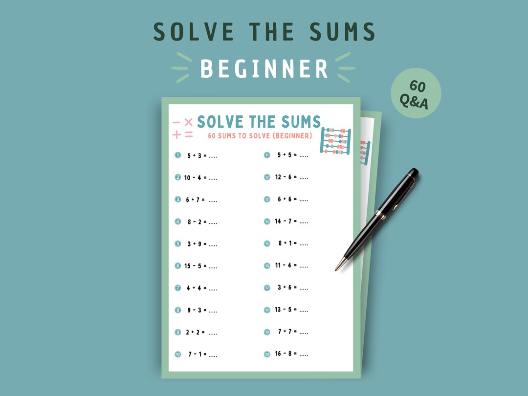 Printable Sum Calculation (beginner) Game for Kids | Solve the Sums ...