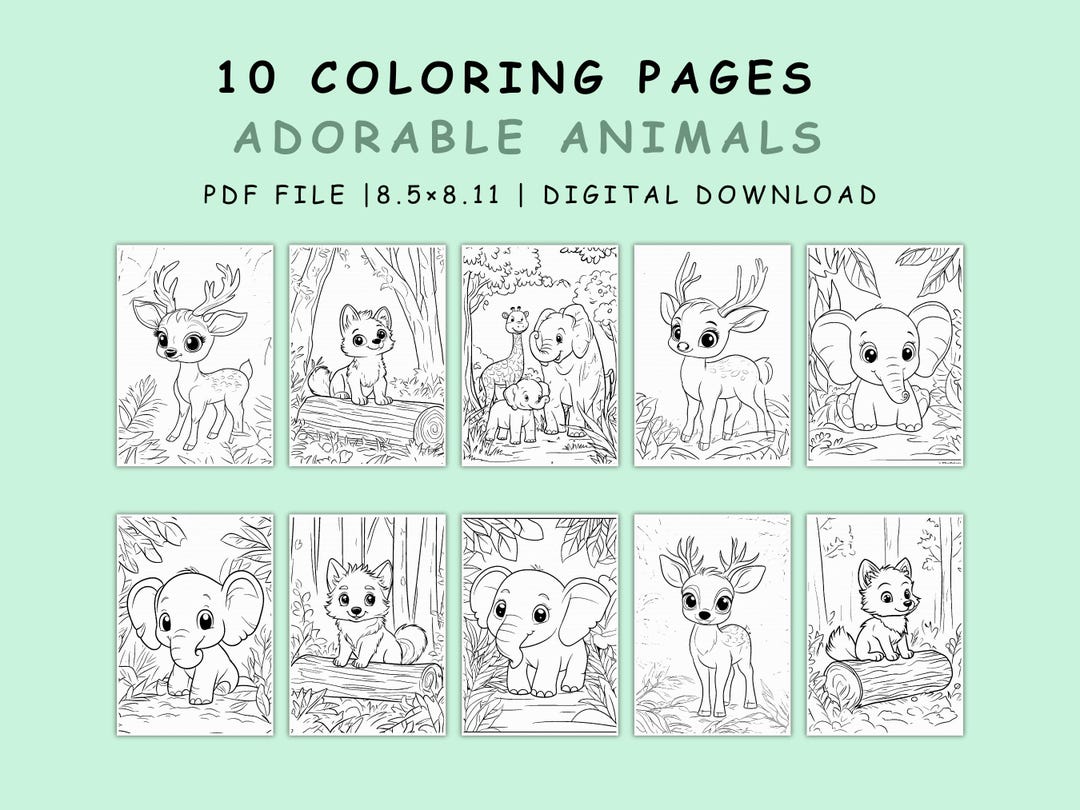 Adorable Animal Coloring Pages, 10 Coloring Pages PDF, Printable ...