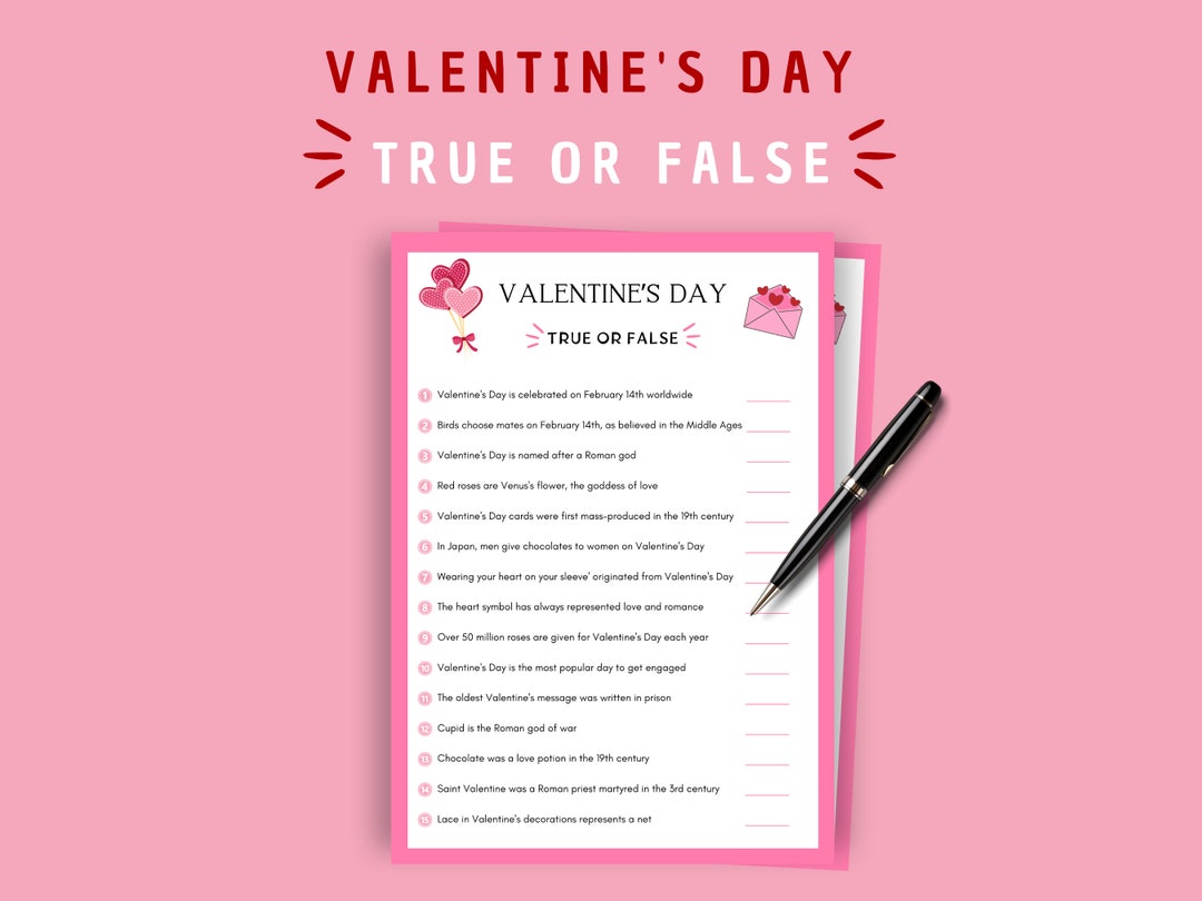 True or False Valentine's Day Game Printable | Romantic Quiz for ...