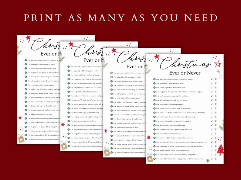 Christmas Ever or Never Game, Printable Holiday Party Trivia, Fun ...