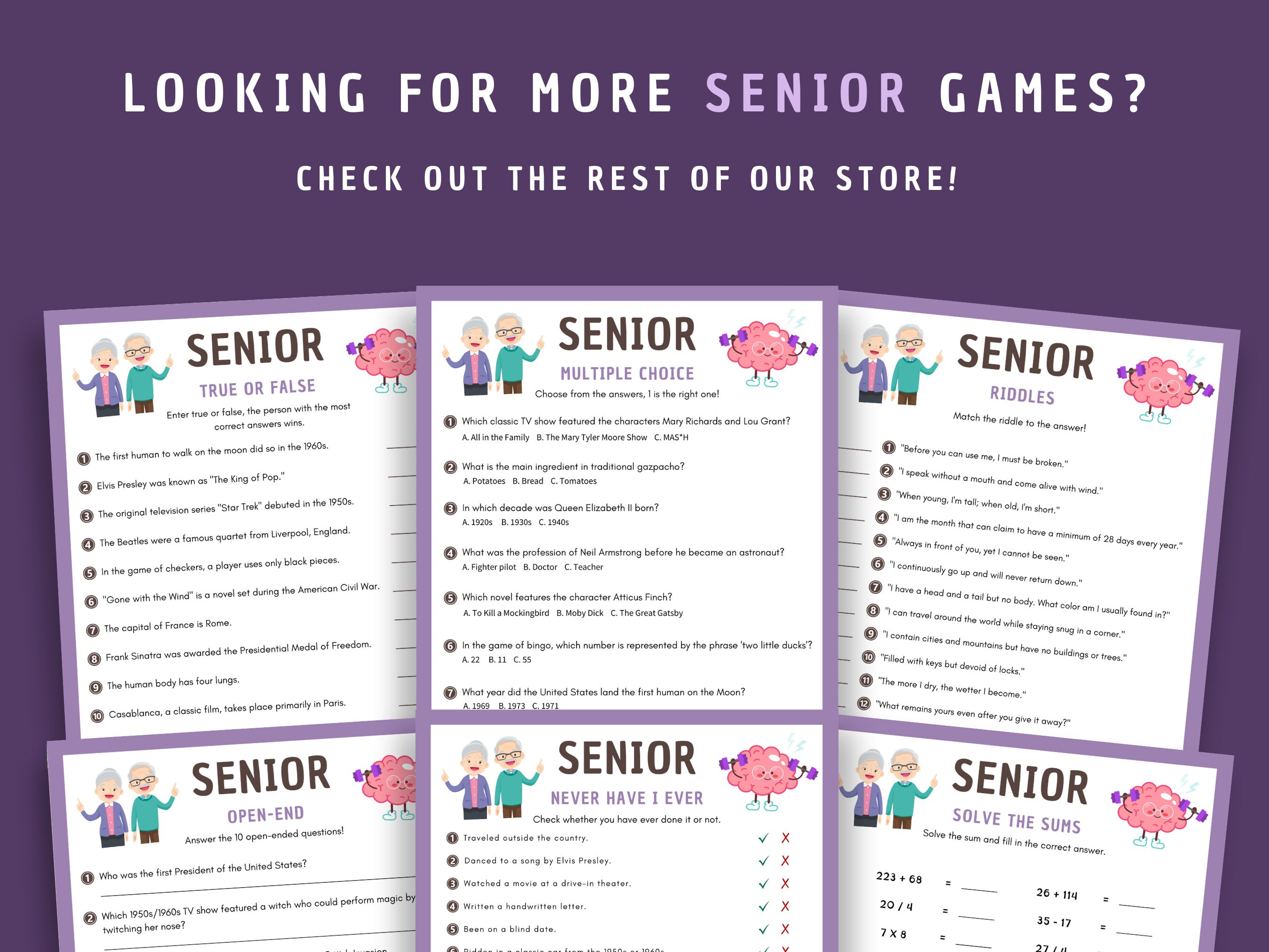 Printable Senior Games Bundle: 10-in-1 Trivia, Word Scramble (digital ...