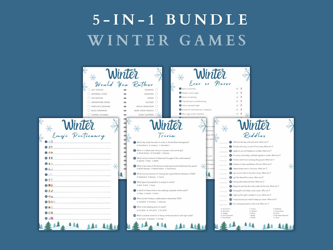 5 Winter Games Bundle, Printable Winter Family Games, Fun Winter Trivia ...