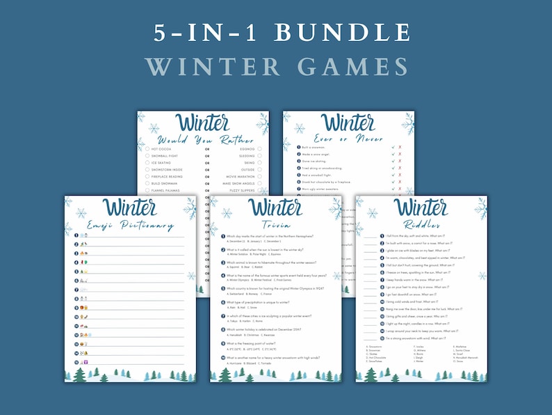 5 Winter Games Bundle, Printable Winter Family Games, Fun Winter Trivia ...