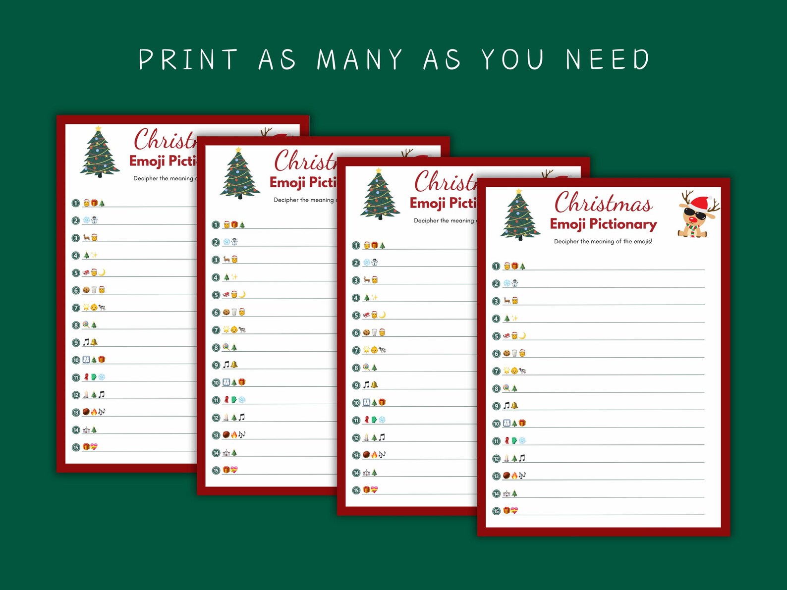 Christmas Emoji Pictionary Game, Printable Holiday Guessing Game ...