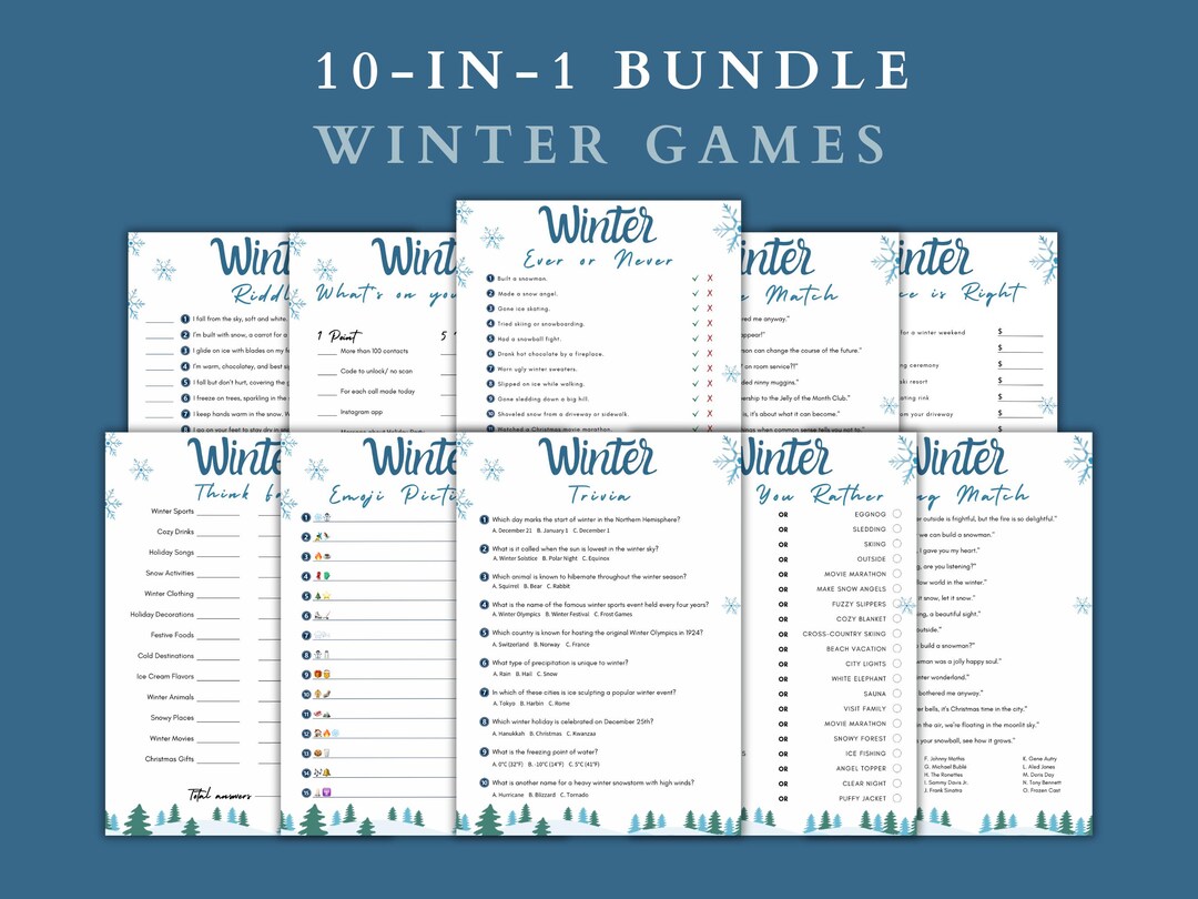 Winter 10-in-1 Games Bundle, Printable Winter Trivia Games, Fun Family ...