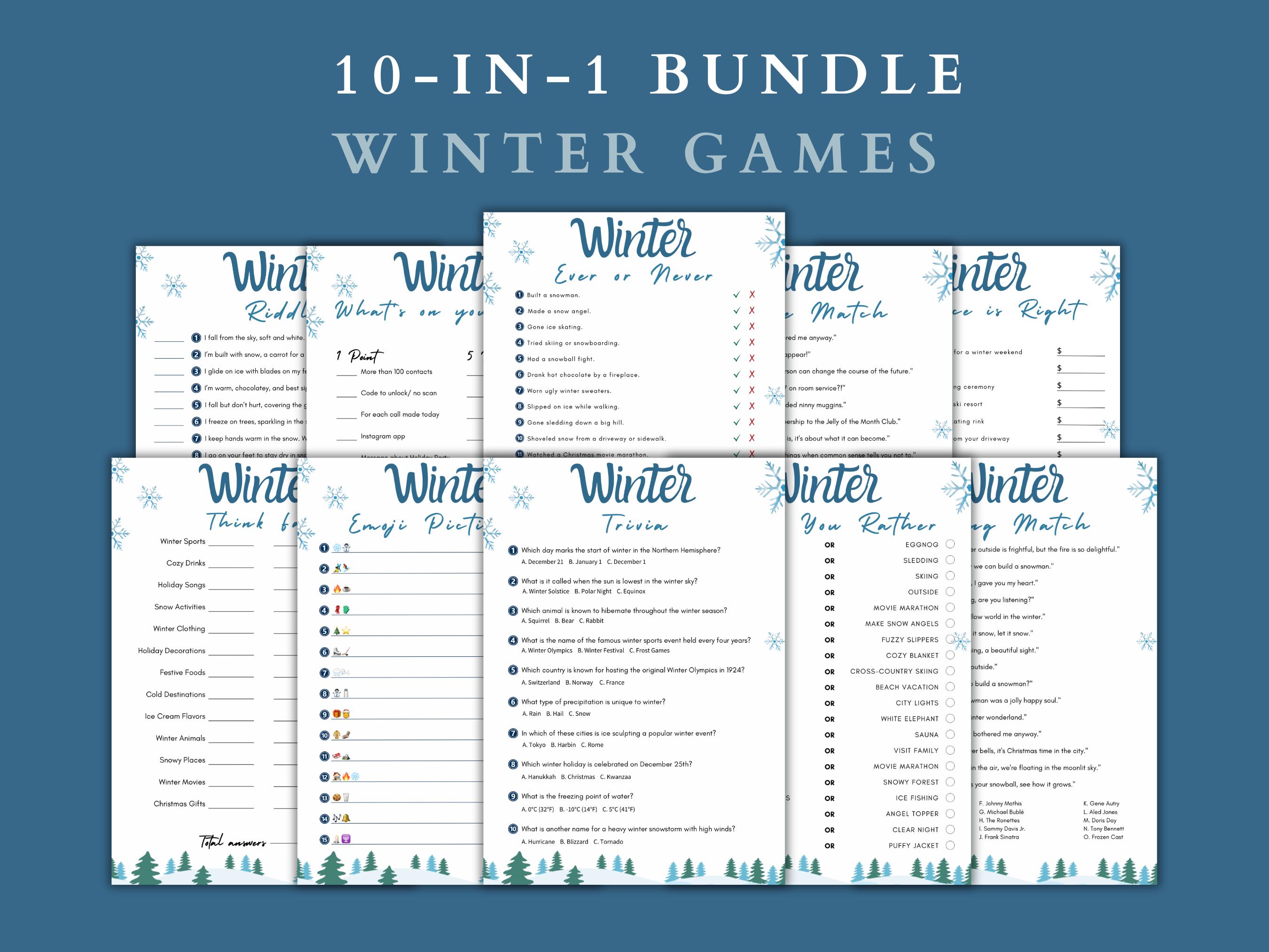 Winter 10-in-1 Games Bundle, Printable Winter Trivia Games, Fun Family ...