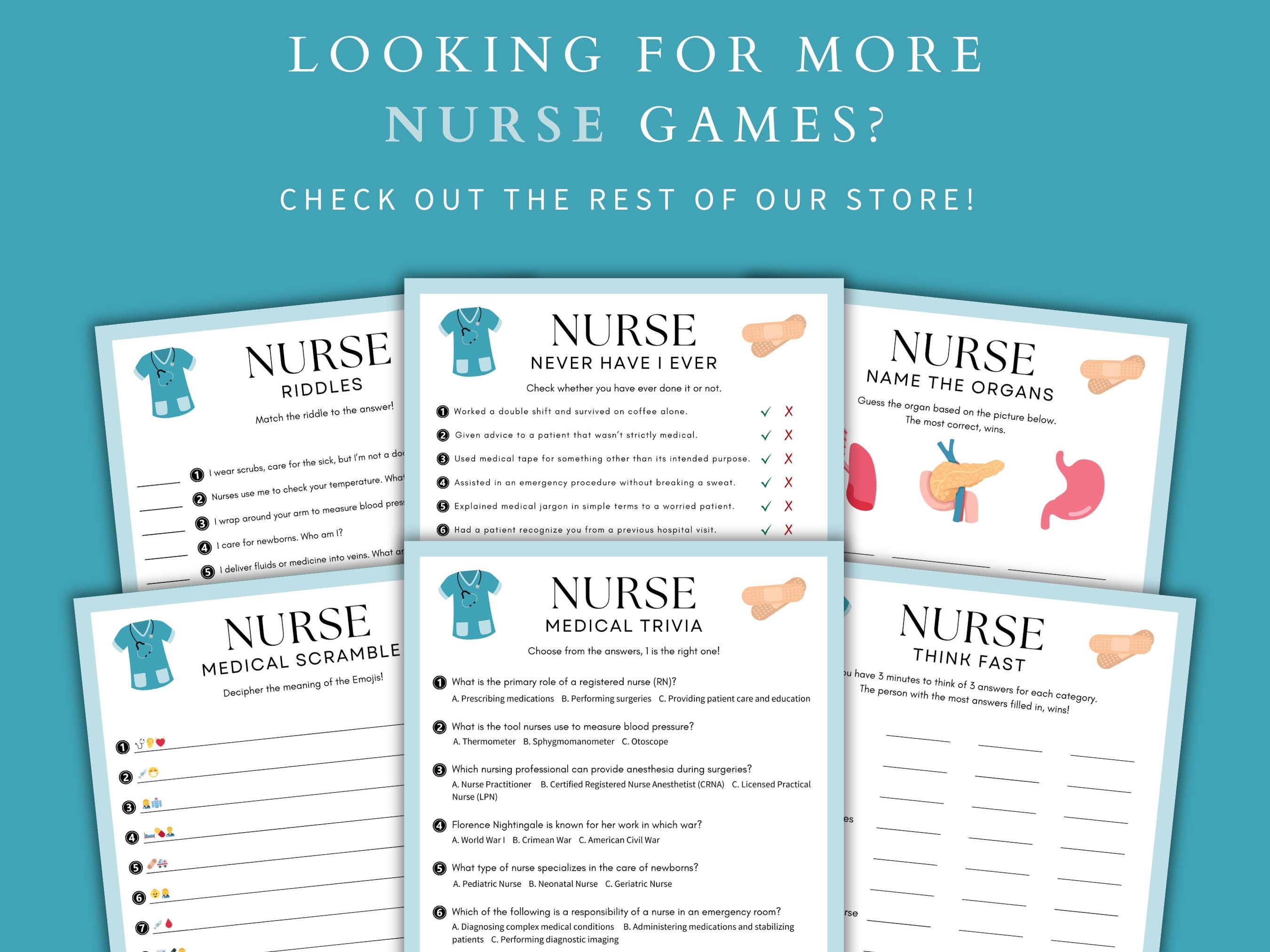 Nurse Find the Guest Game | Printable Nurse Party Game | Medical Trivia ...