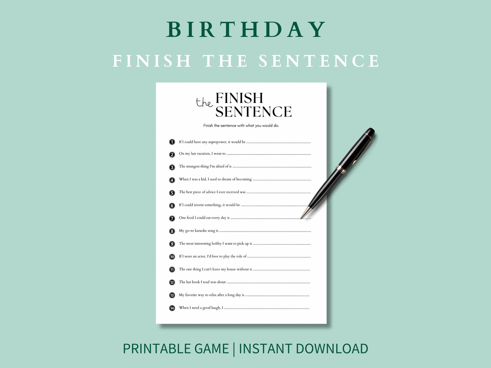 Finish the Sentence Birthday Game: Printable Party Trivia (digital ...