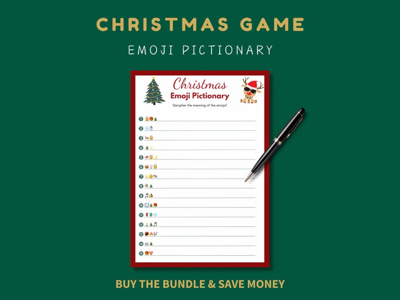 Christmas Emoji Pictionary Game, Printable Holiday Guessing Game ...