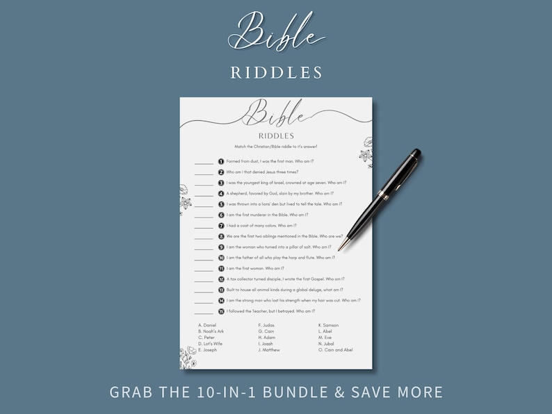 Bible Riddles Printable Game, Christian Trivia Icebreaker for Adults ...