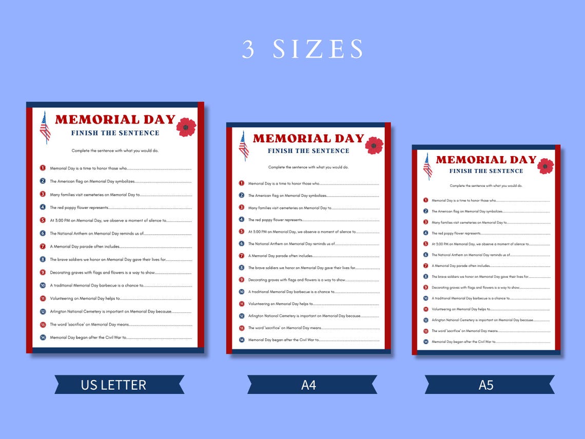 Memorial Day Printable Game, Multiple Choice Trivia Quiz for Adults and ...