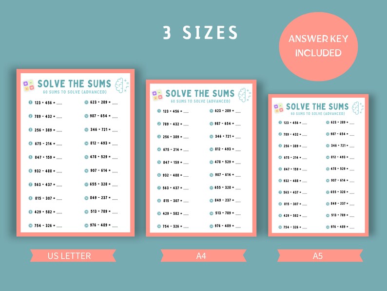 Printable Sum Calculation Game for Kids (advanced) | Solve the Sums ...