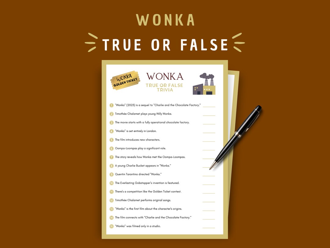 Chocolate Factory Trivia Game: True or False Quiz (printable) - Etsy