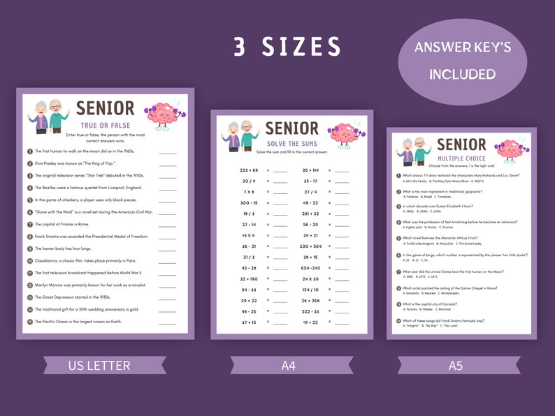 Printable Senior Games Bundle: 10-in-1 Trivia, Word Scramble (digital ...