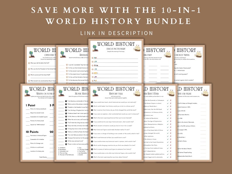 World History Games Bundle: Printable Trivia Quiz Set (digital Download ...