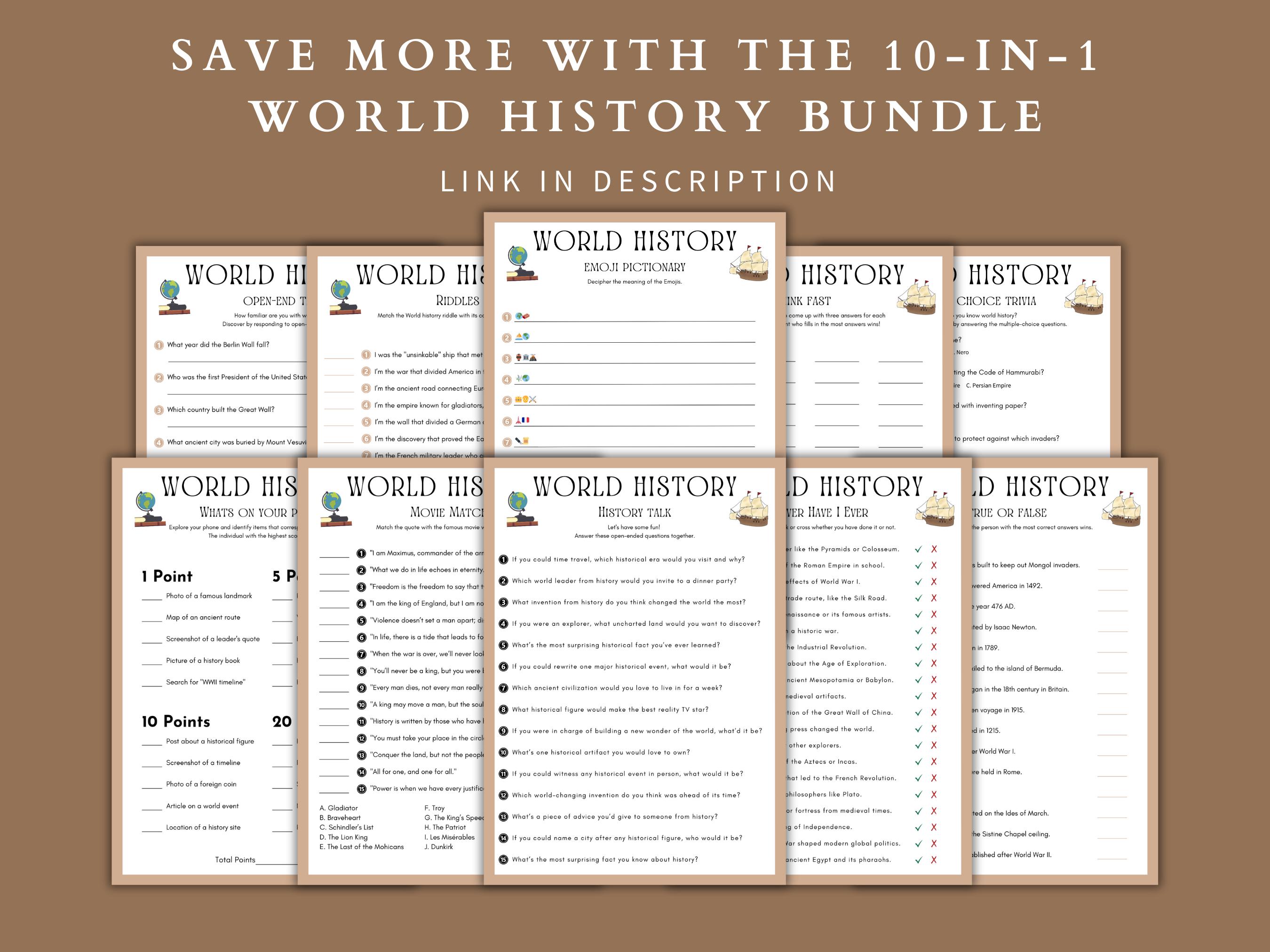 World History Games Bundle: Printable Trivia Quiz Set (digital Download ...