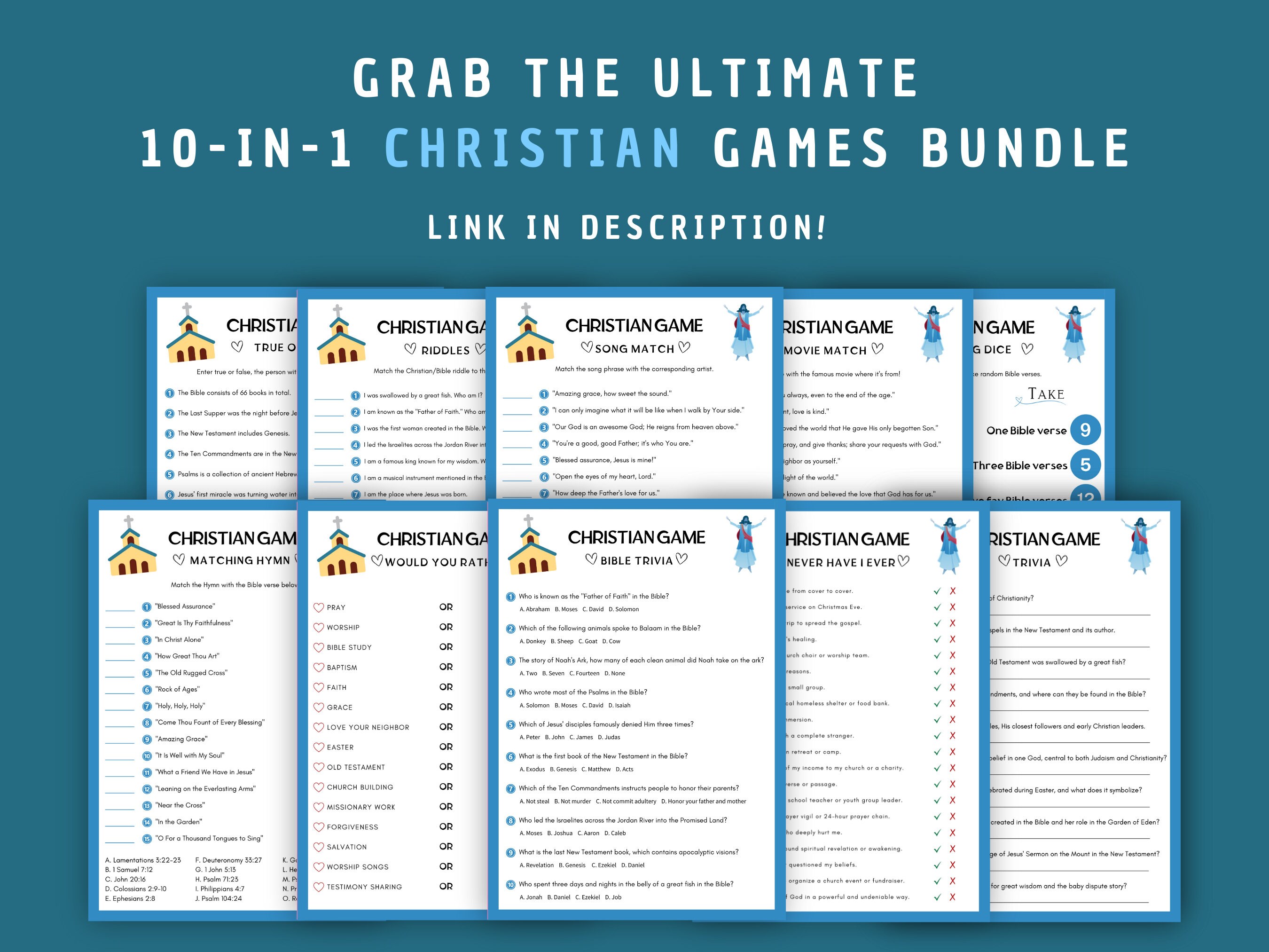 Printable Christian Mega Trivia Game: 100 Bible Multiple Choice ...