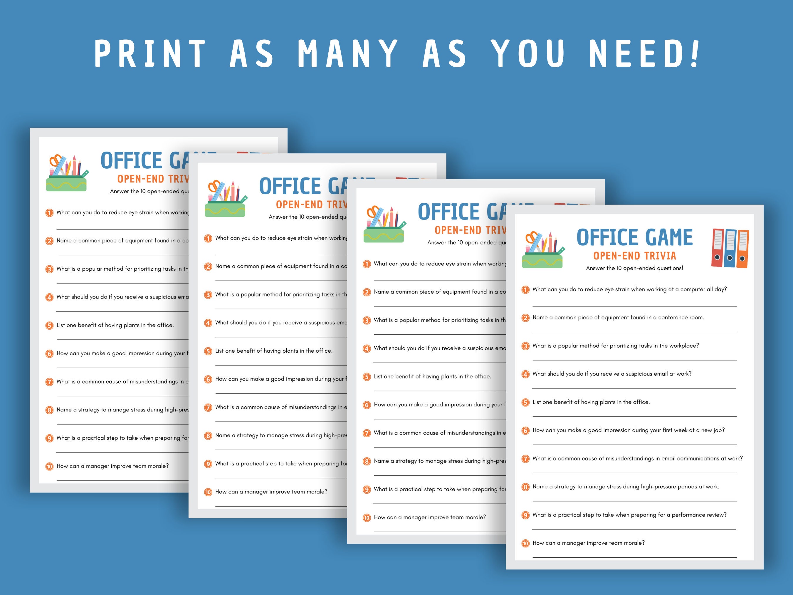 Office Games Open-end Trivia, Printable Team Building Game, Fun ...