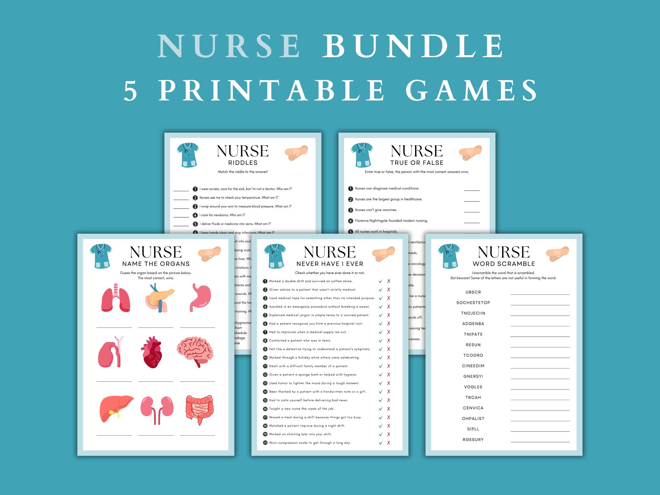 Nurse Games Bundle: 5 Printable Medical Activities (digital Download ...