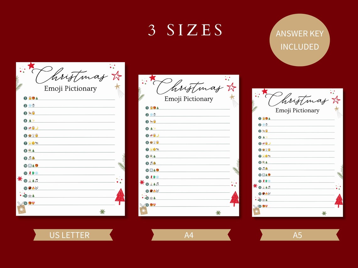 Christmas Emoji Pictionary Game, Printable Holiday Guessing Game ...