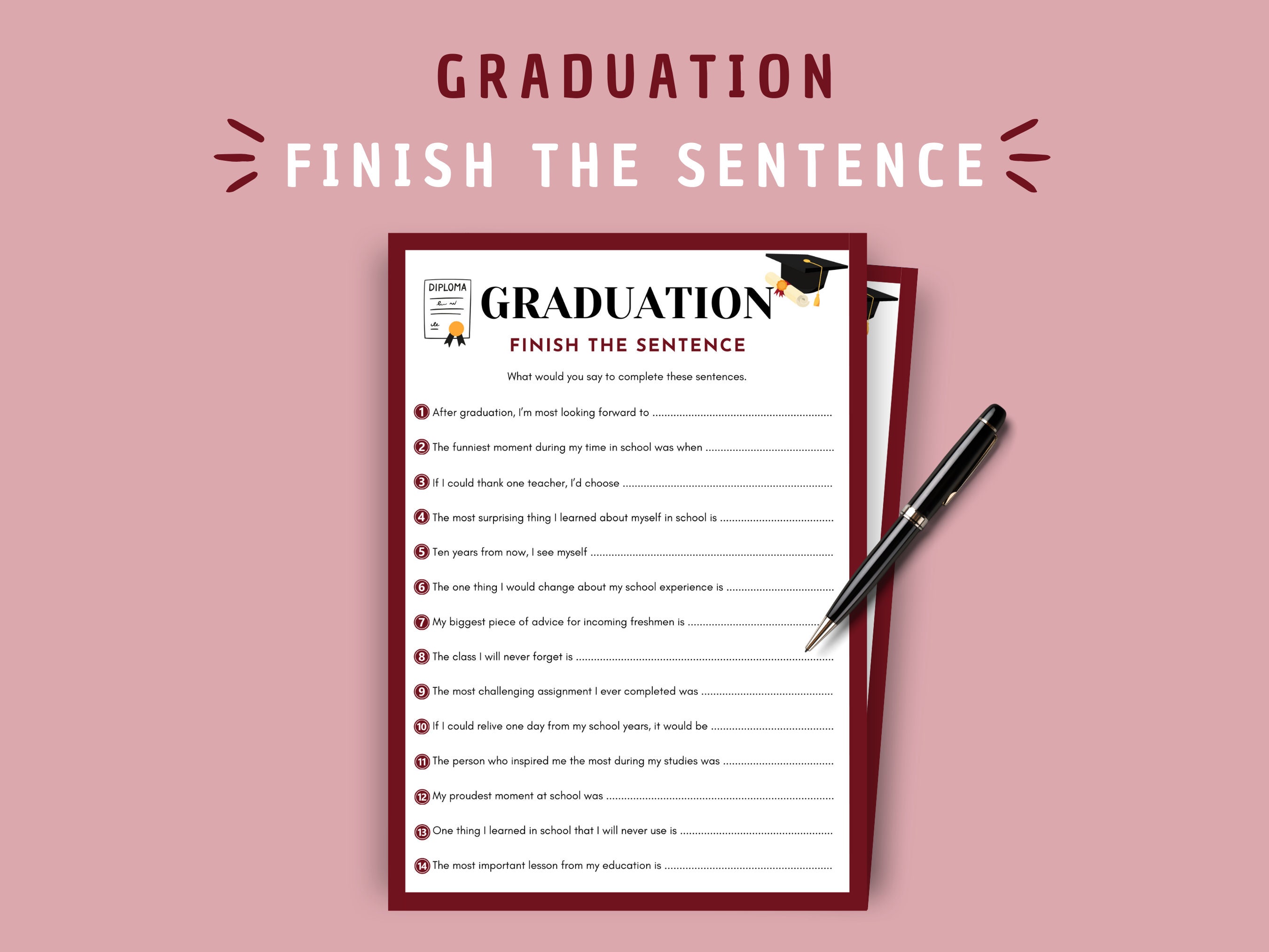 Finish the Sentence Graduation Game: Printable Party Activity (digital ...