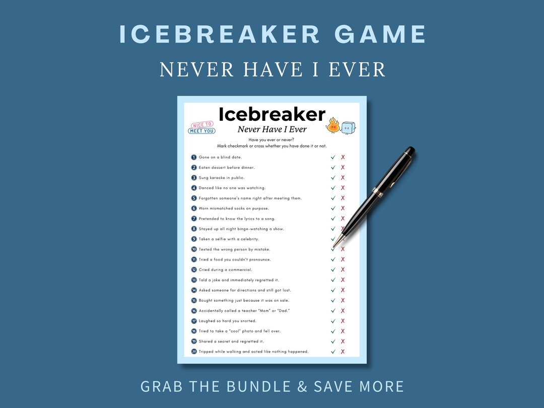 Icebreaker Never Have I Ever Game Printable, Fun Party Game for Events ...