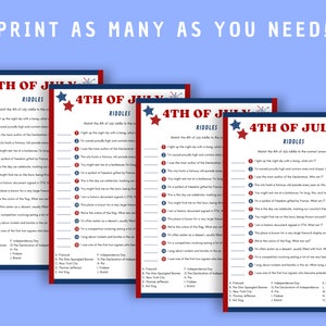 4th of July Riddles Game Printable, Patriotic Party Game for Kids and ...