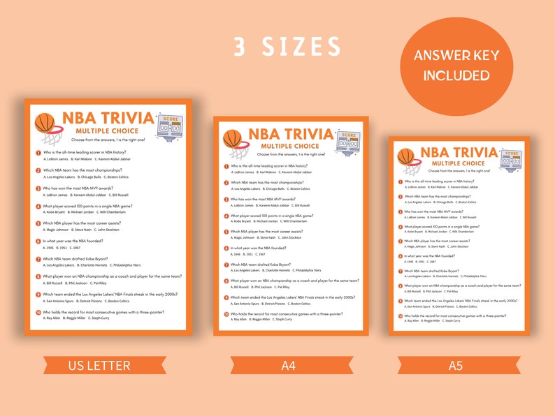 Basketball Trivia of 10 Questions | Printable Family Game | Digital ...
