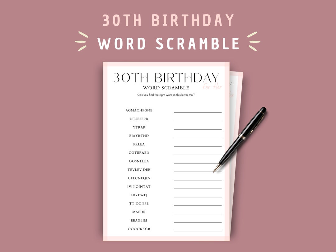 30th Birthday Word Scramble Game Instant Download Printable Party Game ...