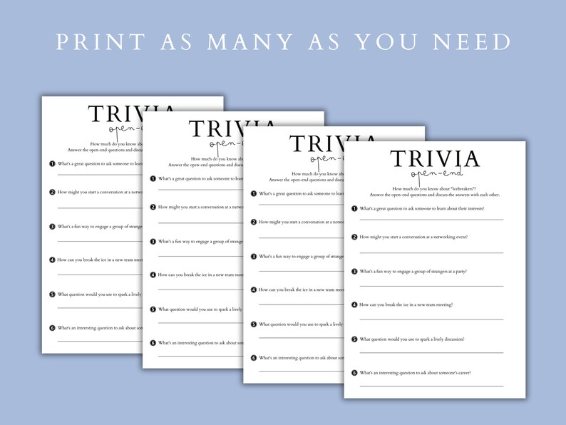 Printable Icebreaker Trivia Game | Open-end Trivia Questions | Family ...