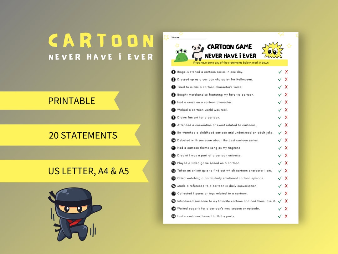 Cartoon-themed Never Have I Ever Game Printable Trivia Quiz - Etsy
